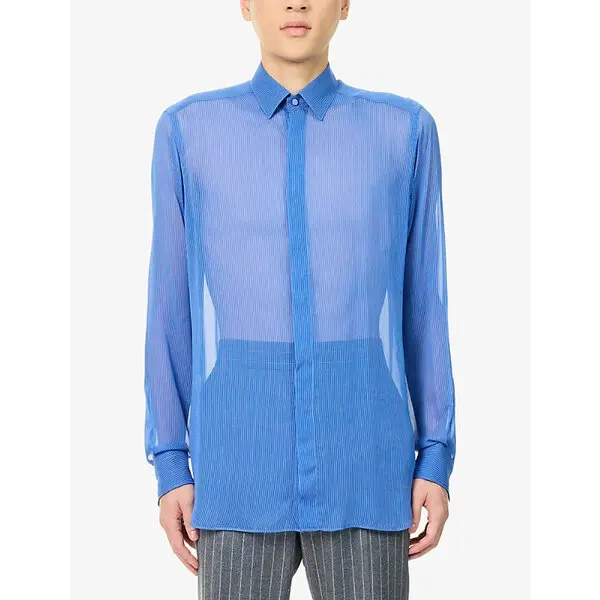 TOM FORD Striped Sheer Long Sleeve Silk Shirt