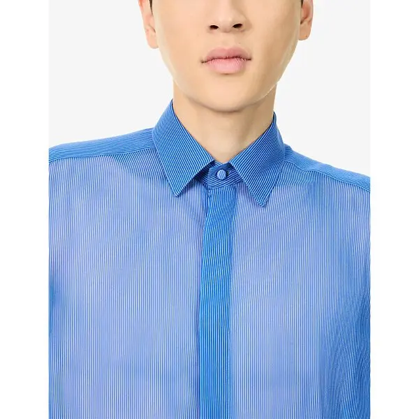 TOM FORD Striped Sheer Long Sleeve Silk Shirt