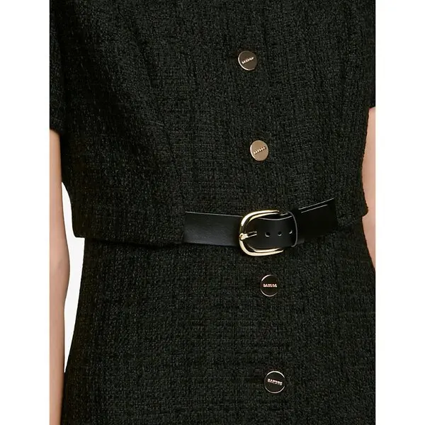 Sandro Buttoned Round-neck Tweed Mini Dress