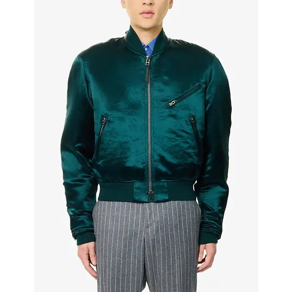 TOM FORD Varsity Zip Satin Bomber Jacket