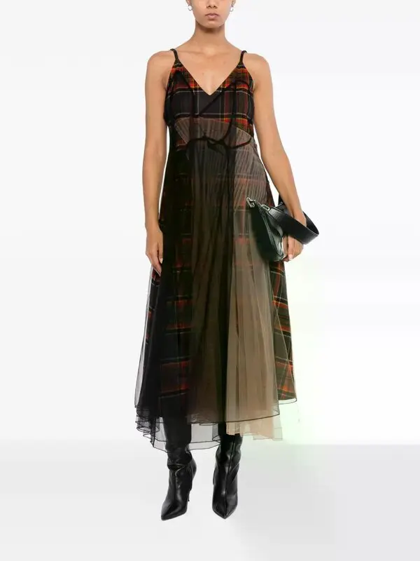 QUETSCHE Tartan-print Mesh-overlay Dress