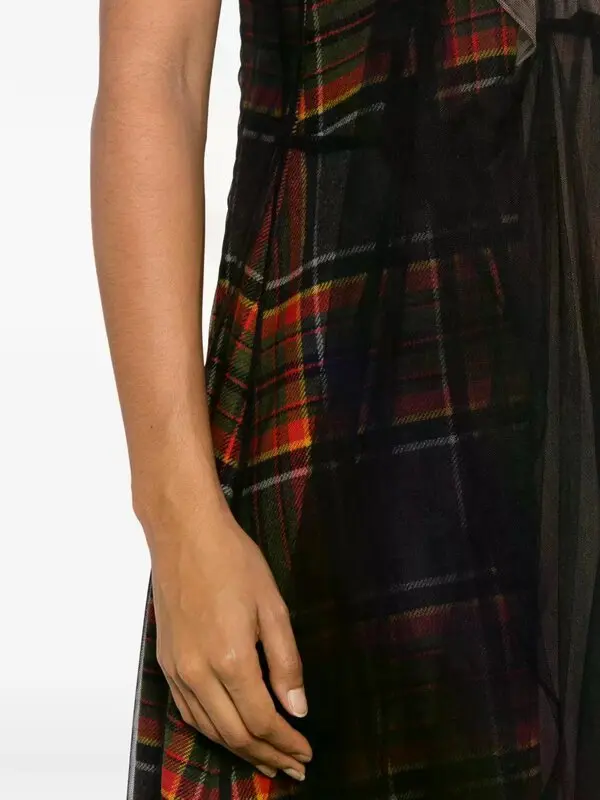 QUETSCHE Tartan-print Mesh-overlay Dress