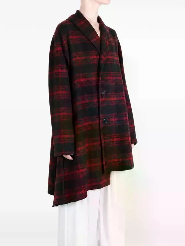 Y’s Asymmetric-hem Tartan-check Coat
