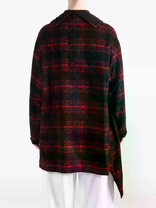 Y’s Asymmetric-hem Tartan-check Coat