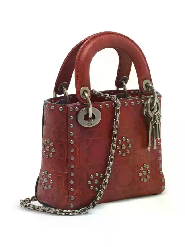 Dior Mini Lady Flower-studded Tote Bag - Red