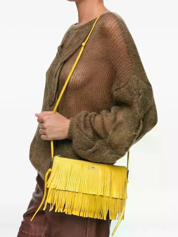 Bimba Y Lola Small Lemon Leather Fringed Clutch Bag
