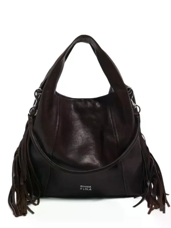 Bimba Y Lola Medium Coffee Leather Fringed Paper Bag