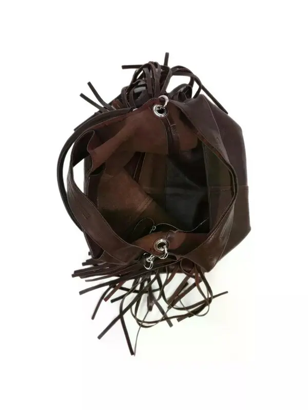 Bimba Y Lola Medium Coffee Leather Fringed Paper Bag