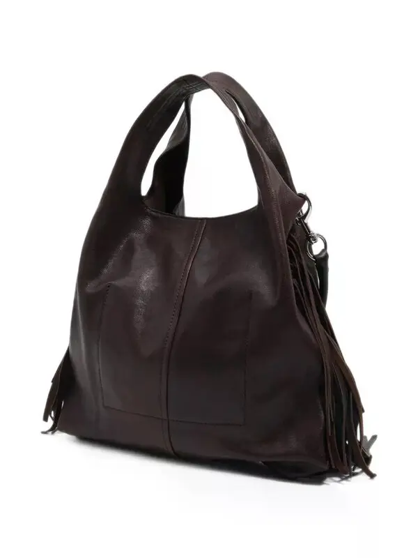 Bimba Y Lola Medium Coffee Leather Fringed Paper Bag