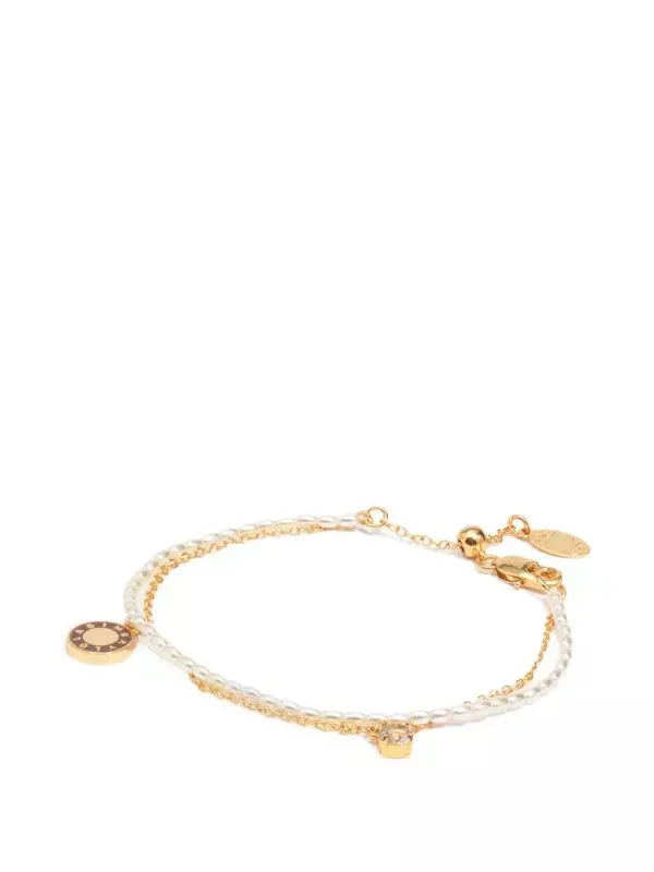 Bimba Y Lola Brown-logo Pearl Double-chain Bracelet - Gold