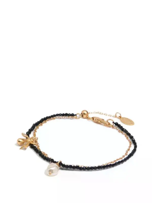 Bimba Y Lola Double-chain Black Crystals Bee Bracelet