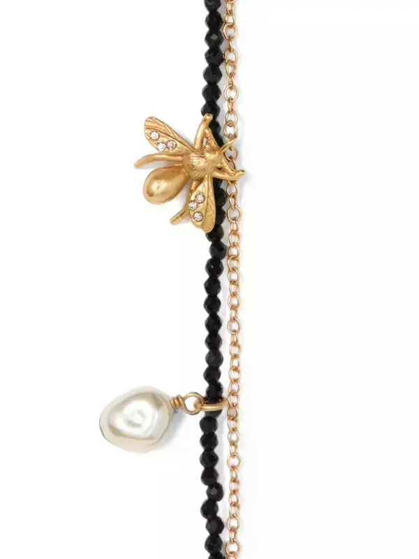 Bimba Y Lola Double-chain Black Crystals Bee Bracelet