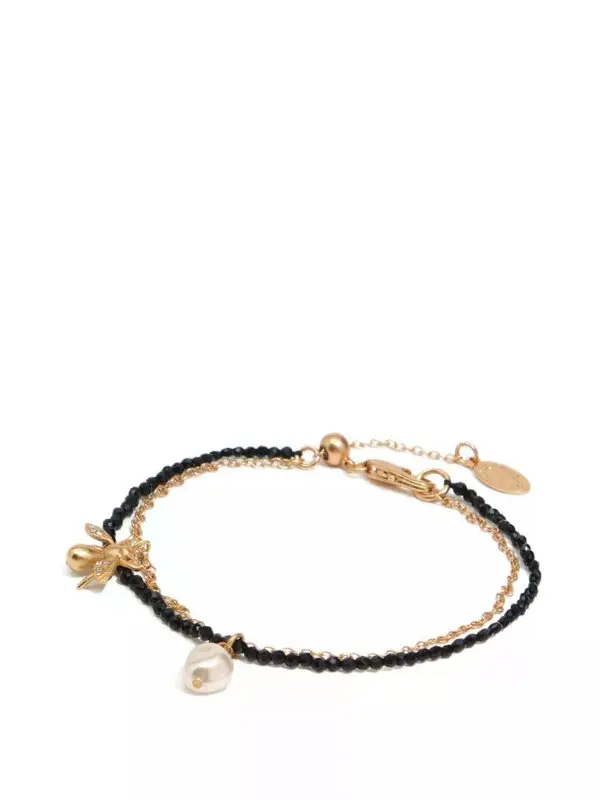 Bimba Y Lola Double-chain Black Crystals Bee Bracelet - Gold