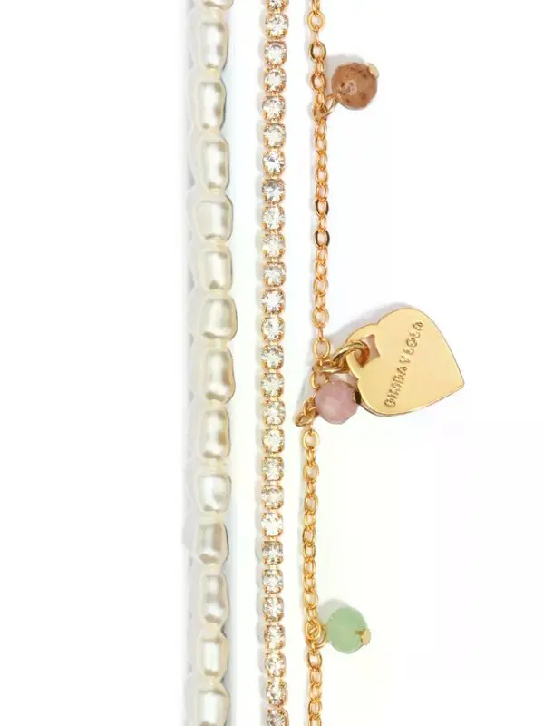 Bimba Y Lola Triple Crystals Pearls And Stones Heart Logo Bracelet - Gold