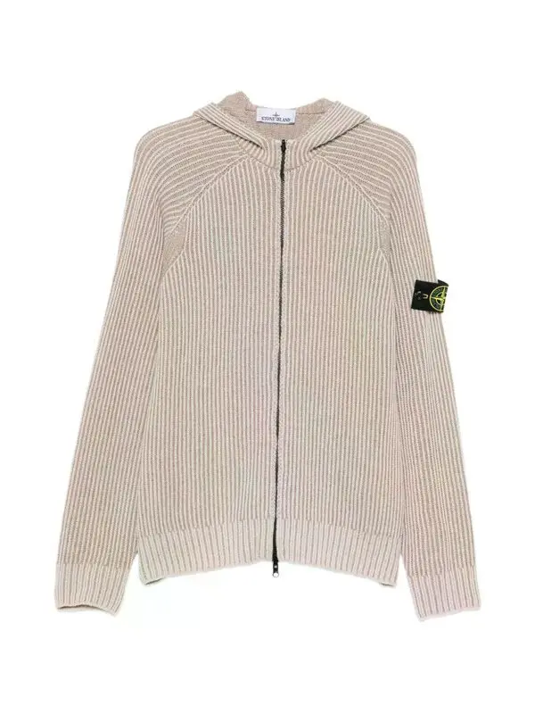 Stone Island Ribbed-knit Zip-up Cardigan - Neutrals