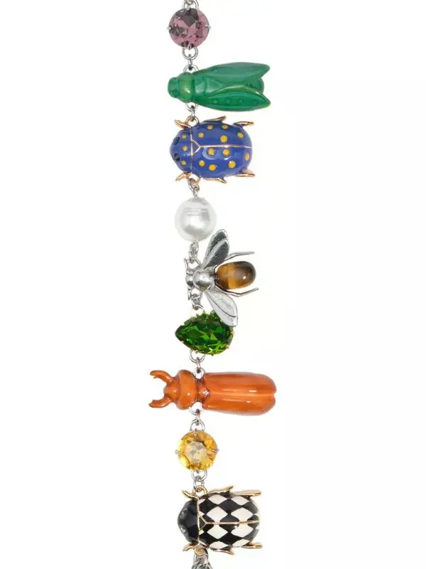 Bimba Y Lola Enamel Beetle Necklace With Crystals - Silver