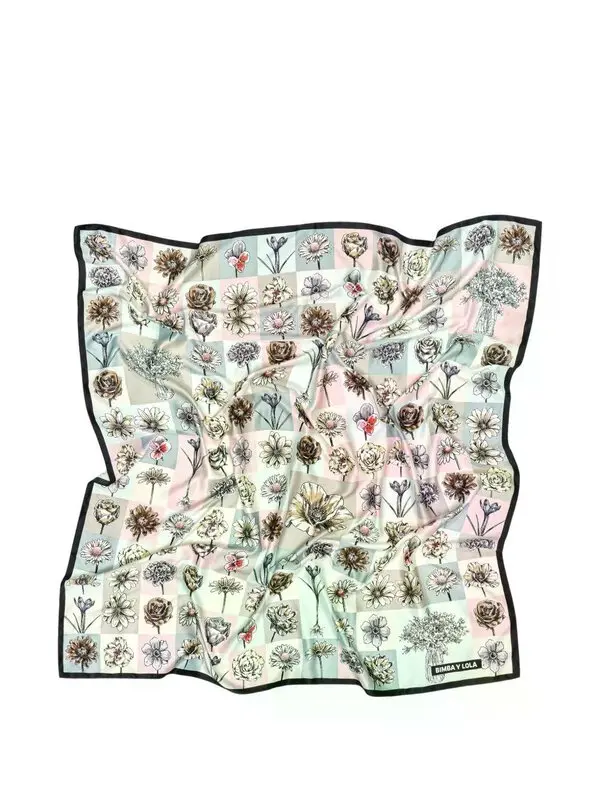 Bimba Y Lola Gray Botanical Mosaic Composition Scarf