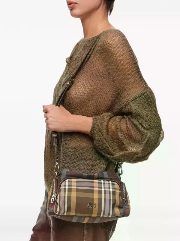 Bimba Y Lola Small Chocolate Green Tartan Pocket Bag