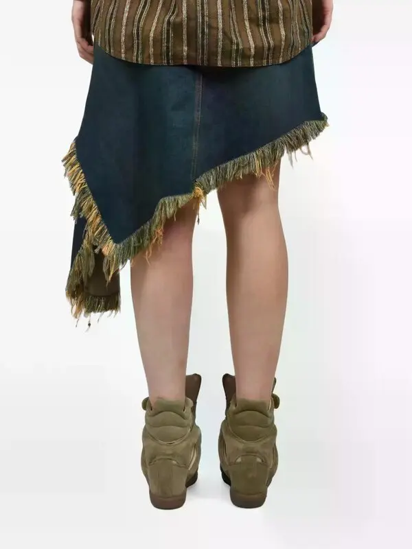 VIVAMUS Asymmetric Frayed Denim Midi Skirt