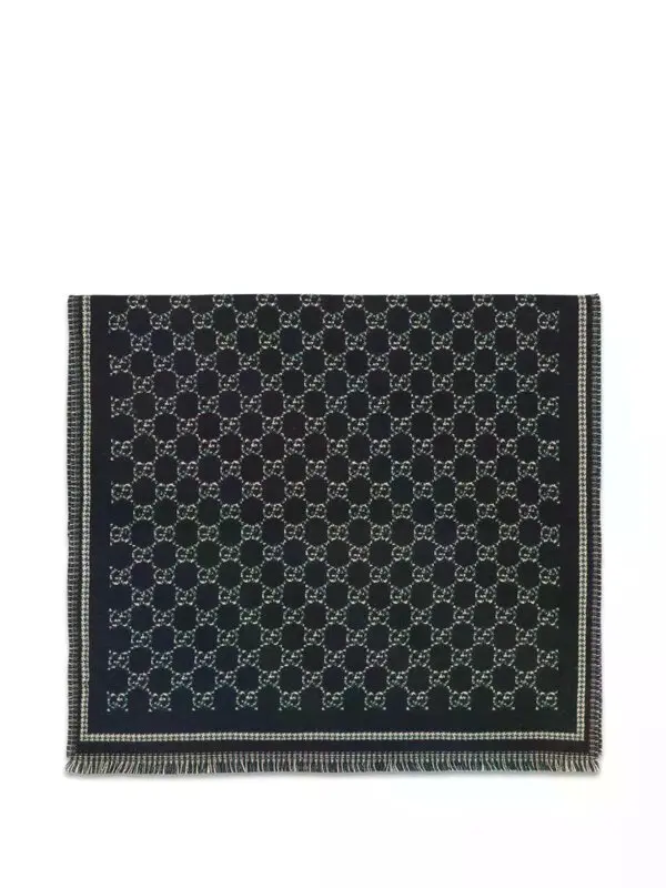 Gucci Gg Jacquard Fringed Scarf - Black