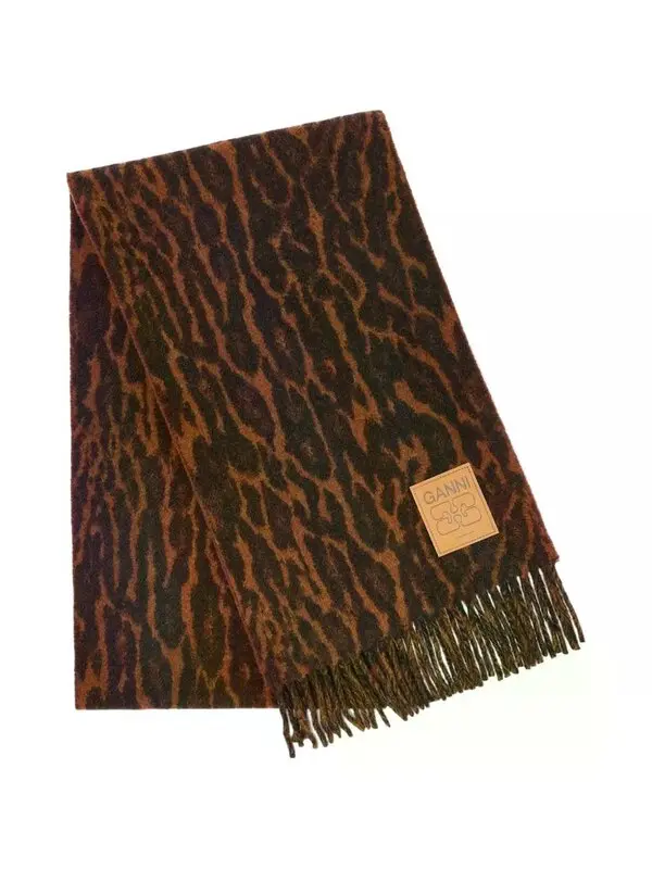 GANNI Leopard-print Wool Scarf