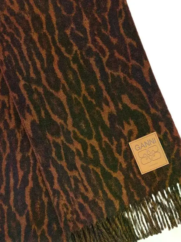 GANNI Leopard-print Wool Scarf