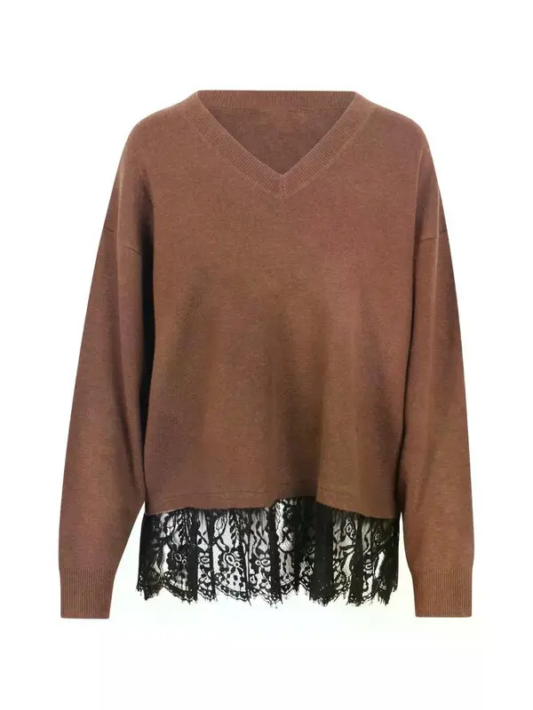 JOVONNA Hana Lace-trim Sweater - Brown