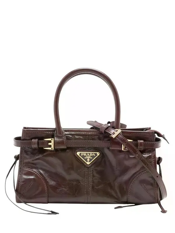 Prada 2013-2026 Mini Glossy Calfskin Bonnie Handbag Satchel - Brown