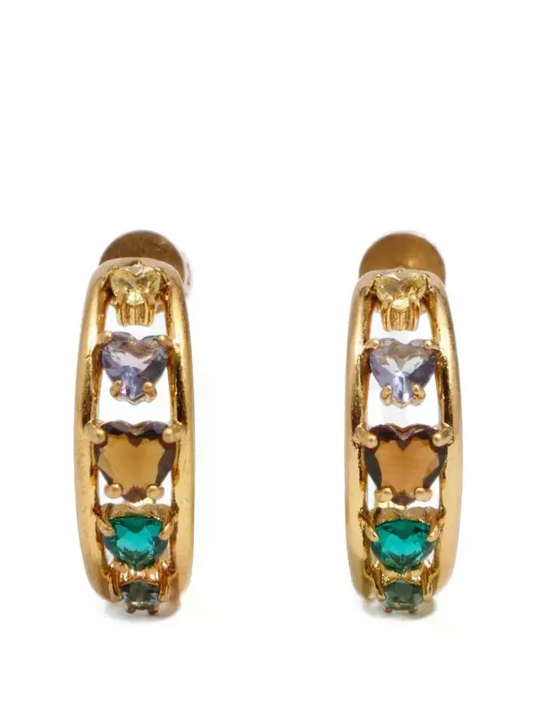 Bimba Y Lola Medium Hoop Earrings With Crystals And A Heart With An Aged Effect - Gold