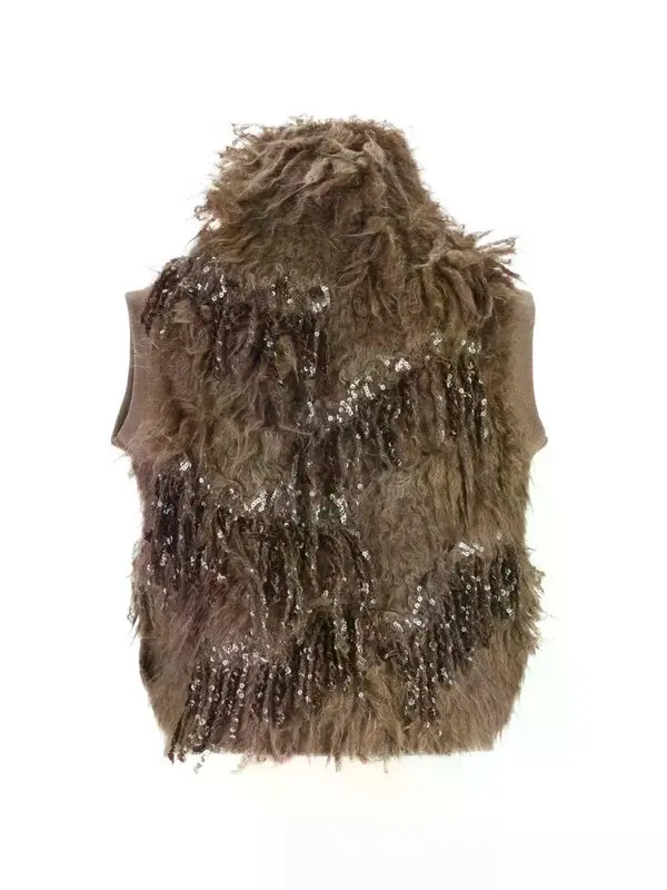 Brunello Cucinelli Sequin-embellished Shaggy Gilet - Brown