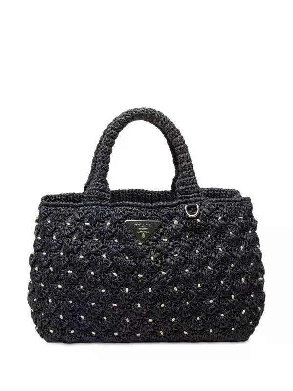 Prada 2013-2026 Raffia Effect Crochet Pois Satchel