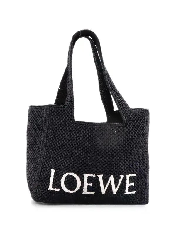 Loewe Paula's Ibiza Logo Raffia Large Tote Bag - Black