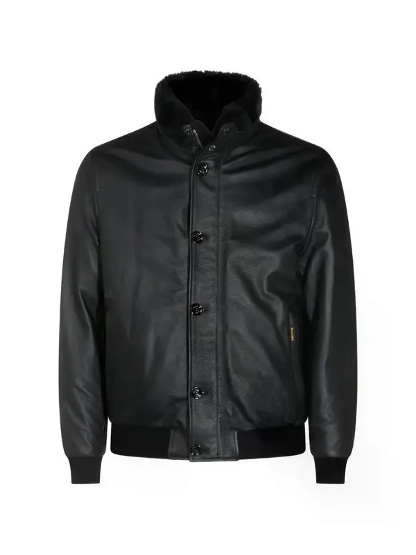 MOORER Shearling-collar Leather Jacket