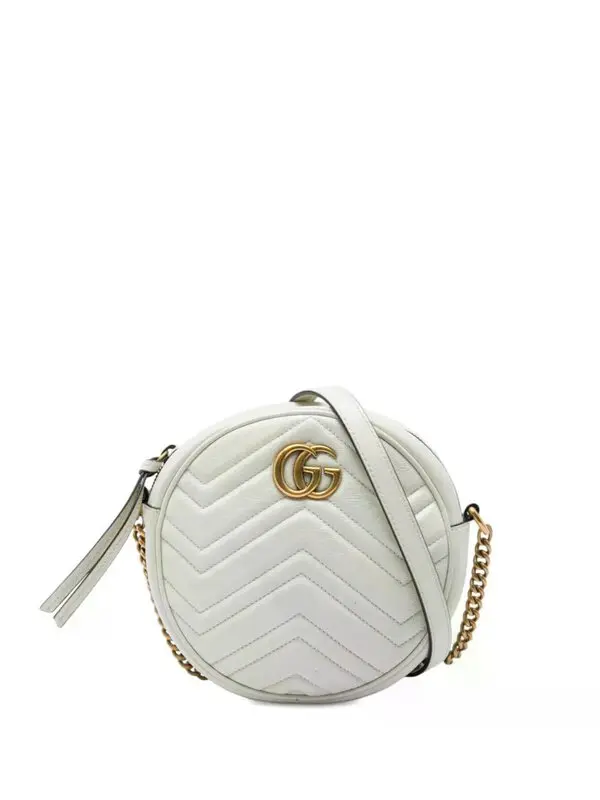 Gucci 2016-2026 Mini Gg Marmont Matelasse Calfskin Round Crossbody Bag - White