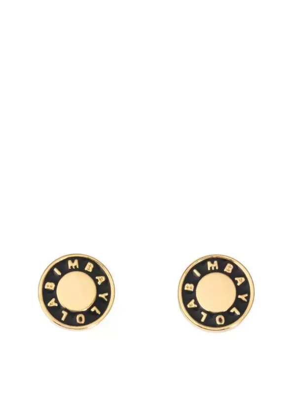 Bimba Y Lola Black Enamel Logo Earrings - Gold