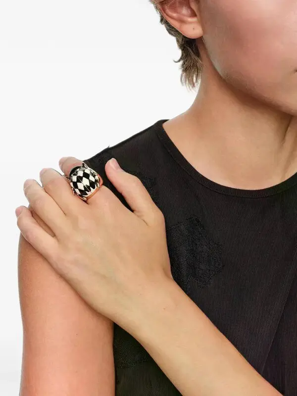 Bimba Y Lola Black Enamel Beetle Ring - Gold