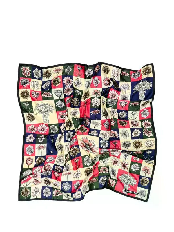 Bimba Y Lola Fuchsia Botanical Mosaic Composition Scarf