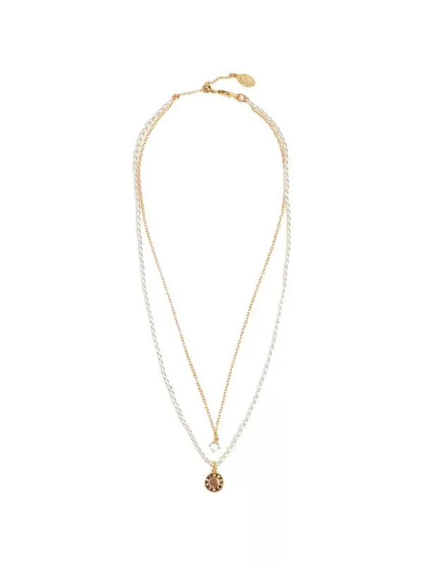 Bimba Y Lola Brown Logo Crystal Chain Necklace - Gold