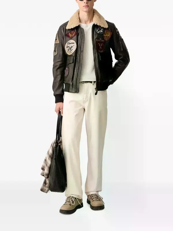 AERONAUTICA MILITARE Patch-detail Shearling-collar Leather Jacket