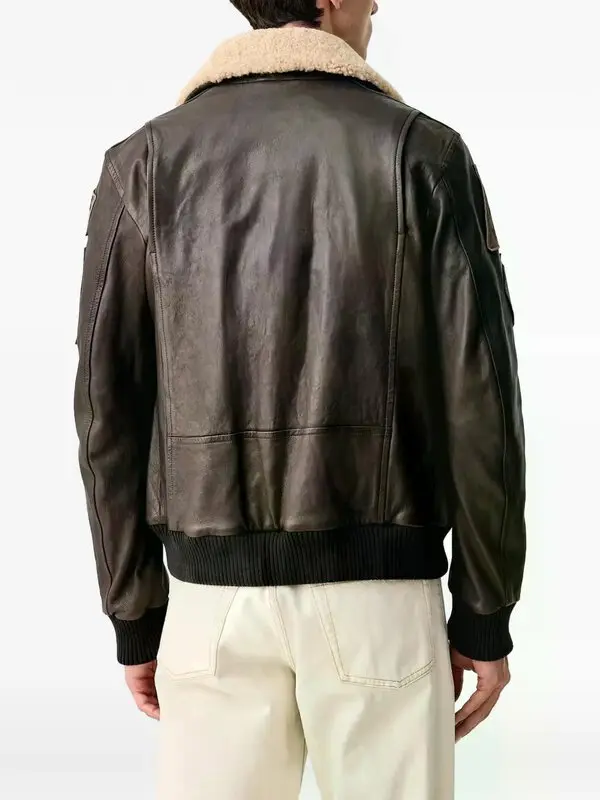 AERONAUTICA MILITARE Patch-detail Shearling-collar Leather Jacket