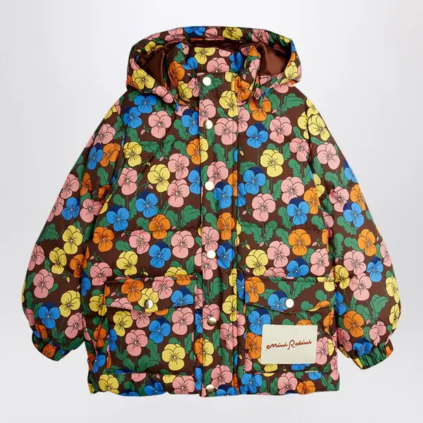 MINI RODINI Violas Padded Jacket With A Violet Print - Multicolor