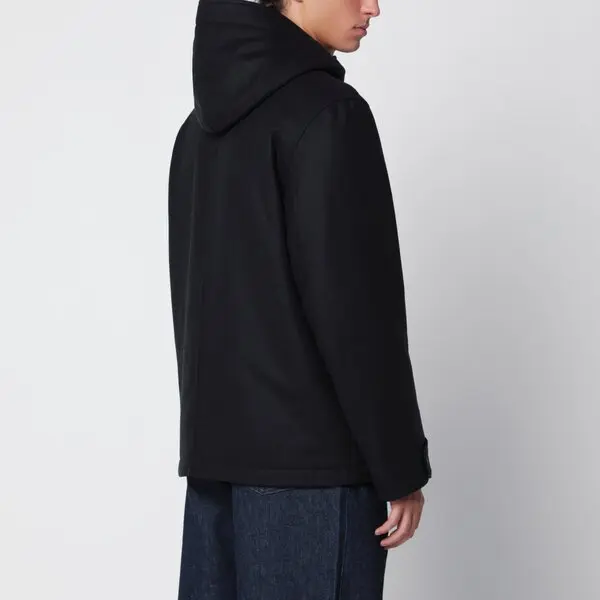 Stone Island Navy Hooded Jacket In Wool Blend