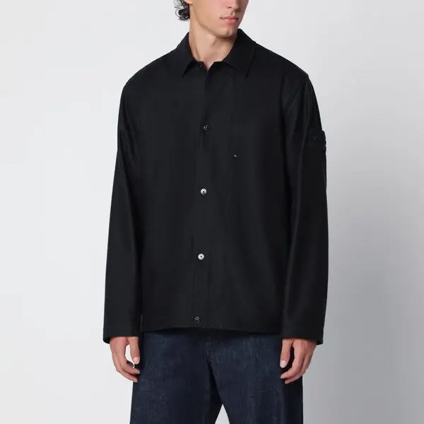 Stone Island Navy Shirt Jacket In Wool Blend