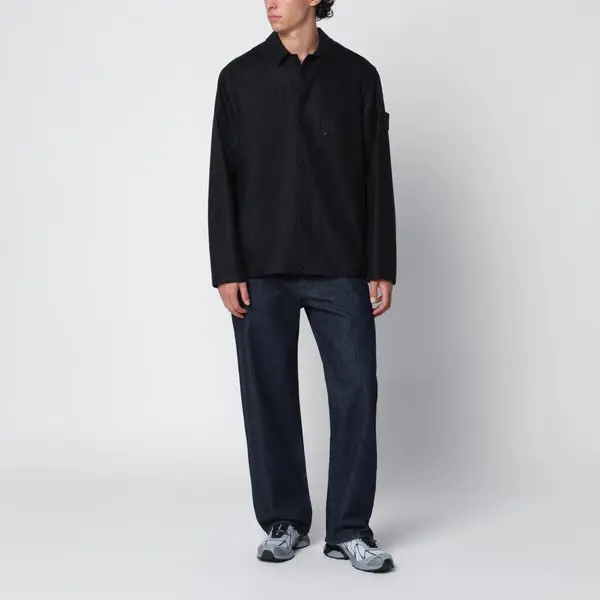 Stone Island Navy Shirt Jacket In Wool Blend