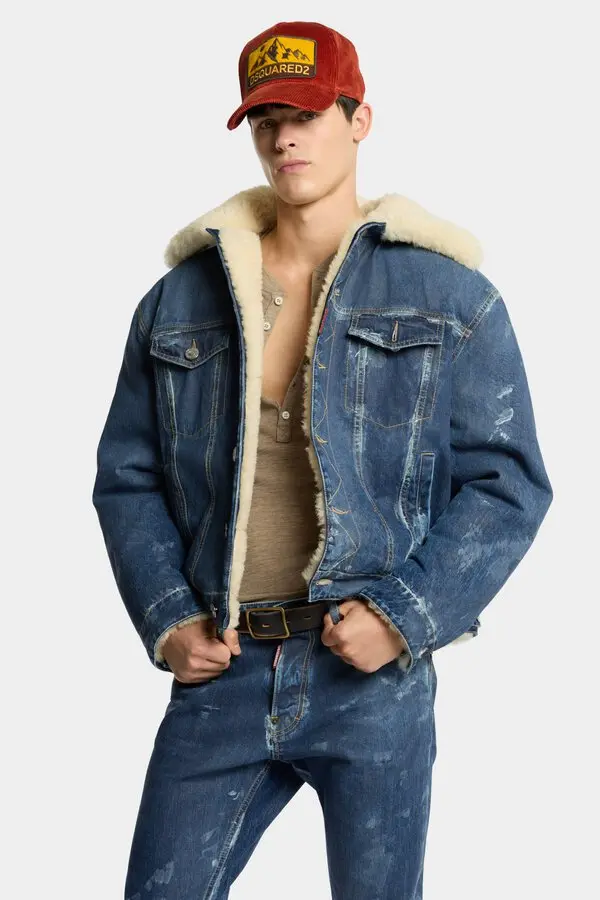 Dsquared2 Dark Frosted Shearling Jean Jacket