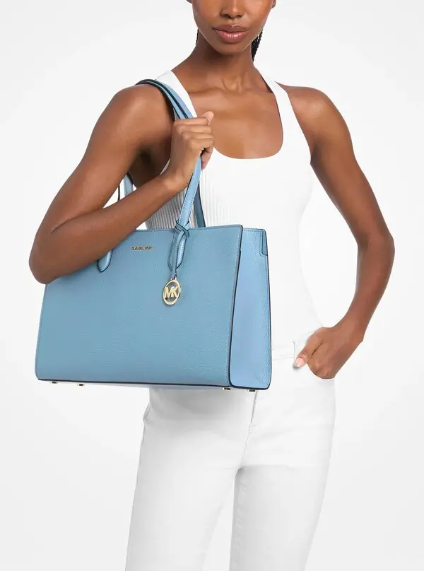 Michael Kors Scarlett Medium Textured Tote Bag In By - Blue