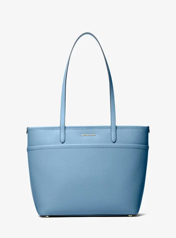 Michael Kors Marlowe Medium Pebbled Leather Pocket Tote Bag In By - Blue