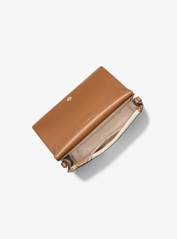 Michael Kors Marlowe Medium Signature Logo Crossbody Bag In By - Natural