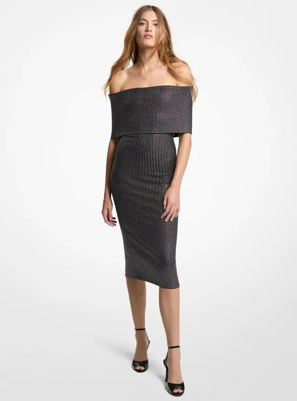 Michael Kors Studded Stretch Viscose Off-the-shoulder Dress In Size By