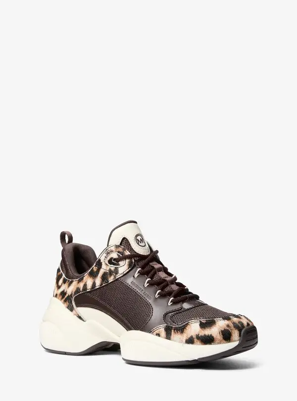 Michael Kors Bowie Leopard-print Calf Hair And Mesh Trainer In Size By